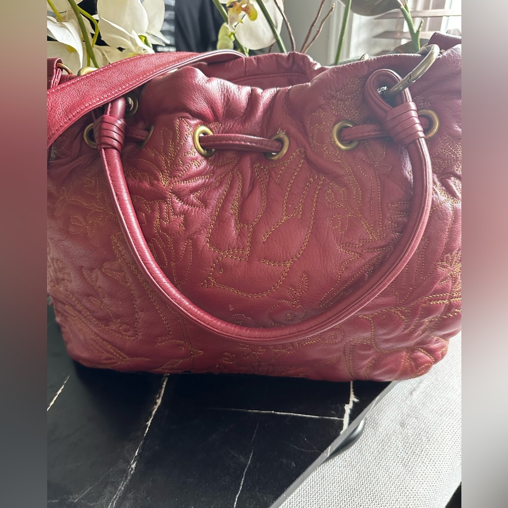 Rare Isabella Fiore Red Quilted Leather Song Bird Emb… - Gem